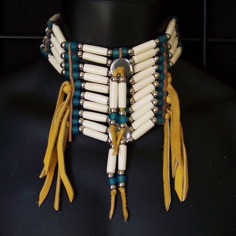 Pewter Button & Bone Choker